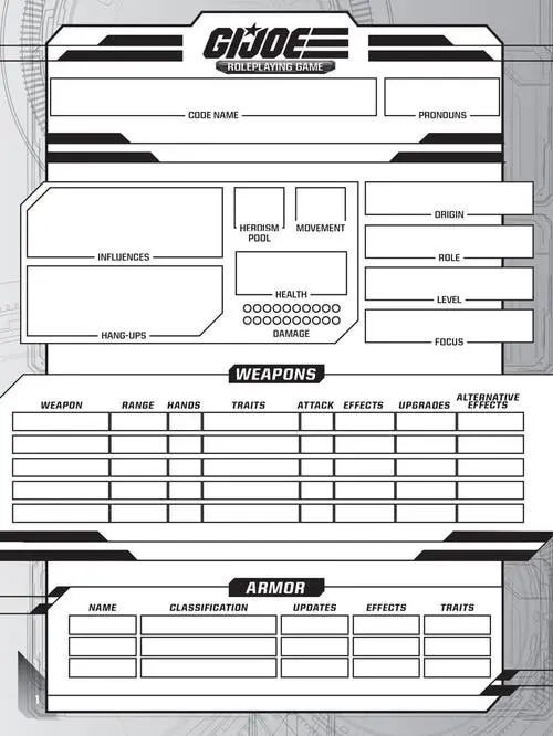RENEGADE GAME STUDIOS G.i.i. Joe Roleplaying Game Expanded Character Sheet Journal