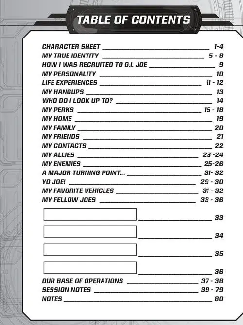 RENEGADE GAME STUDIOS G.i.i. Joe Roleplaying Game Expanded Character Sheet Journal