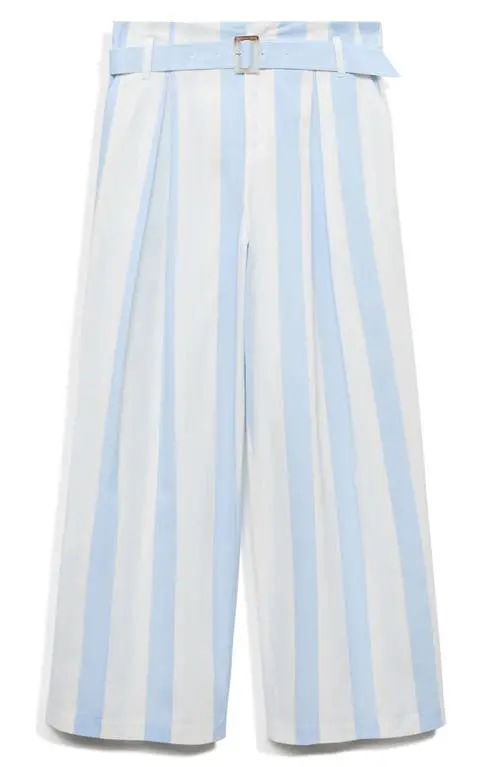 Mango Belted Stripe Straight Leg Pants