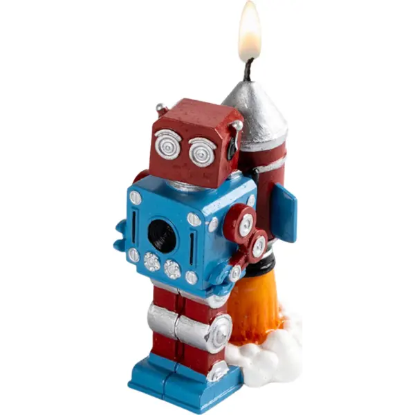 SOUTHLAKE GIFTS Vintage Robot Birthday Candle - Red/blue/silver