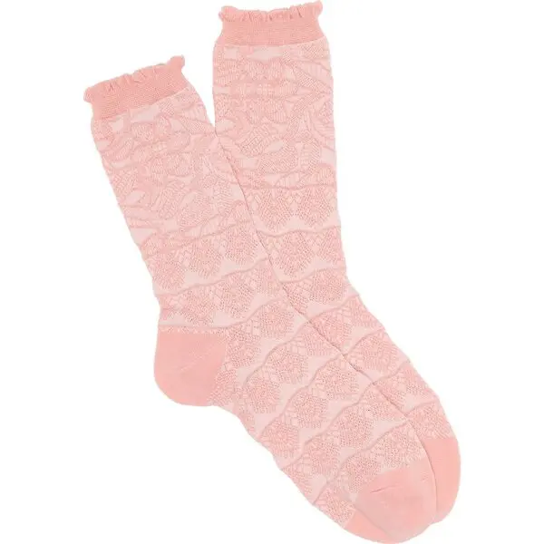 Natori Lace Trellis Crew Socks - Blush