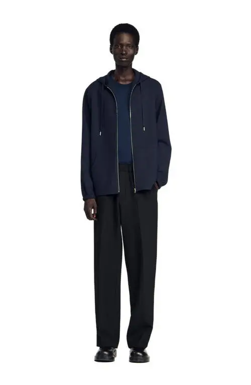 Sandro Hooded Zip-up Shirt Jacket - Navy Blue