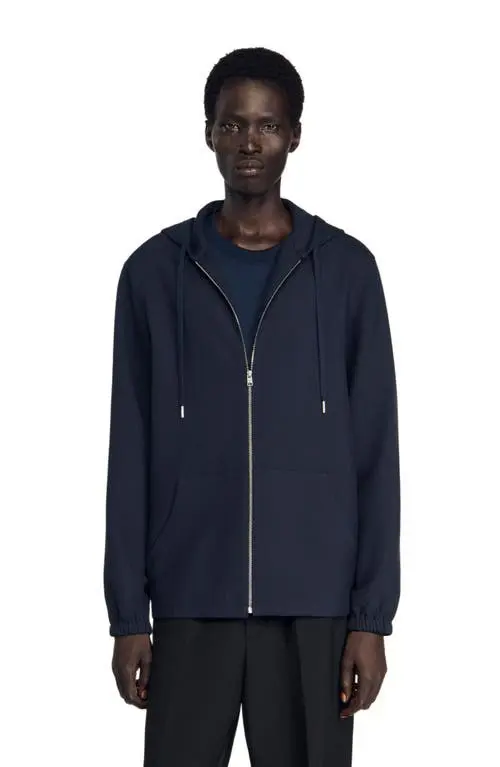 Sandro Hooded Zip-up Shirt Jacket - Navy Blue