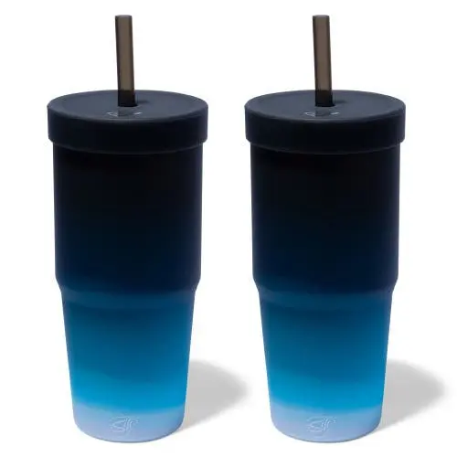 SILIPINT Silicone 32oz Straw Tumblers 2 Pack - Multicolored