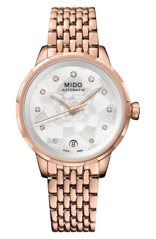 MIDO Rainflower Diamond Automatic Bracelet Watch - White Mother Of Pearl