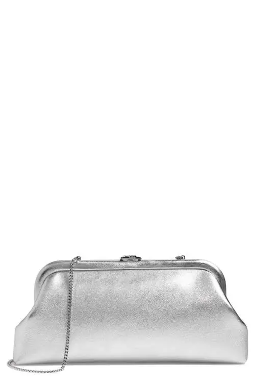 JIMMY CHOO Skylar Metallic Leather Clutch - Silver