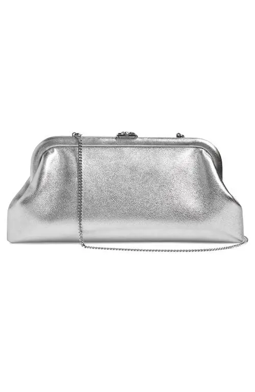 JIMMY CHOO Skylar Metallic Leather Clutch - Silver