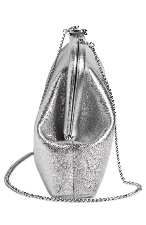 JIMMY CHOO Skylar Metallic Leather Clutch - Silver
