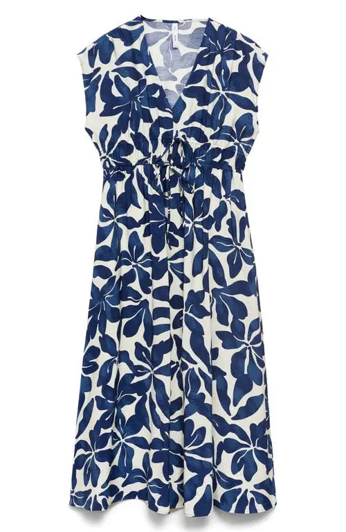 Mango Printed Tie Waist Dress - Blue