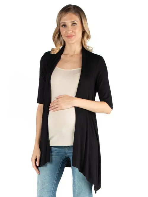24SEVEN COMFORT APPAREL Maternity Loose Fit Open Front Cardigan - Black
