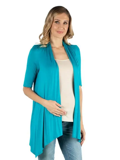 24SEVEN COMFORT APPAREL Maternity Loose Fit Open Front Cardigan - Jade