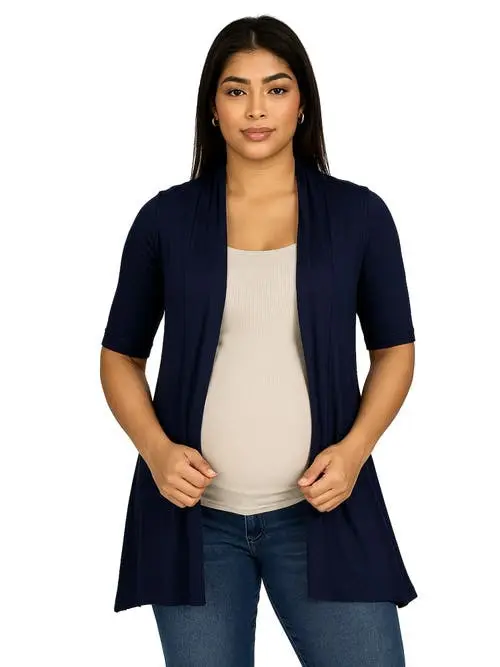 24SEVEN COMFORT APPAREL Maternity Loose Fit Open Front Cardigan - Navy