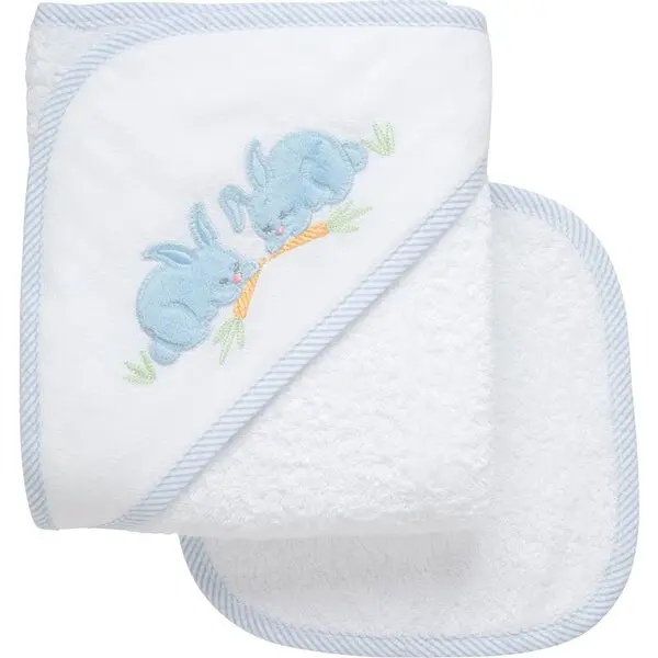 3 MARTHAS Hooded Towel & Washcloth Set - Blue Bunny