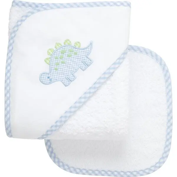 3 MARTHAS Hooded Towel & Washcloth Set - Blue Dino