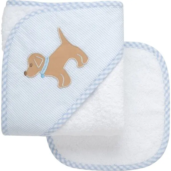 3 MARTHAS Hooded Towel & Washcloth Set - Blue Puppy