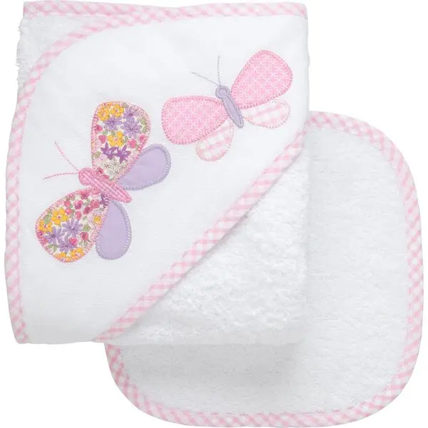 3 MARTHAS Hooded Towel & Washcloth Set - Butterfly