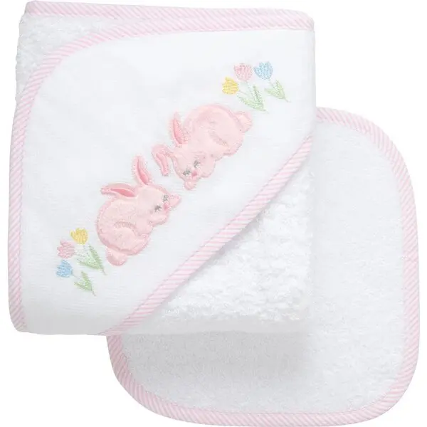 3 MARTHAS Hooded Towel & Washcloth Set - Pink Bunny