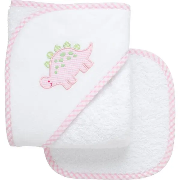 3 MARTHAS Hooded Towel & Washcloth Set - Pink Dino