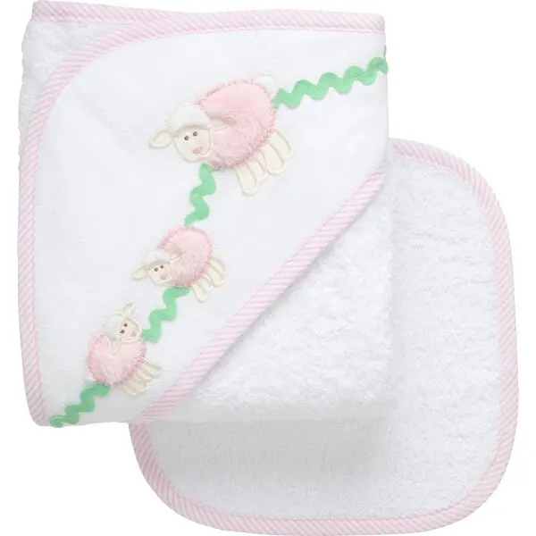 3 MARTHAS Hooded Towel & Washcloth Set - Pink Lamb