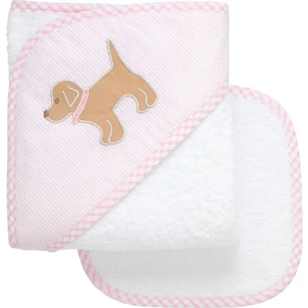 3 MARTHAS Hooded Towel & Washcloth Set - Pink Puppy