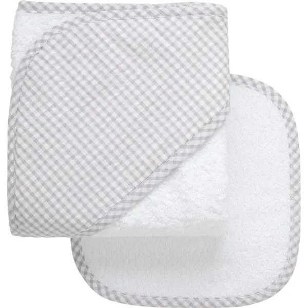 3 MARTHAS Hooded Towel And Washcloth Set - Gray
