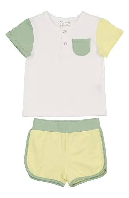 MANIÈRE Colorblock Henley & Shorts Set - Sage