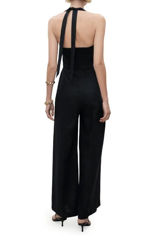 Mango Halter Linen Jumpsuit - Black