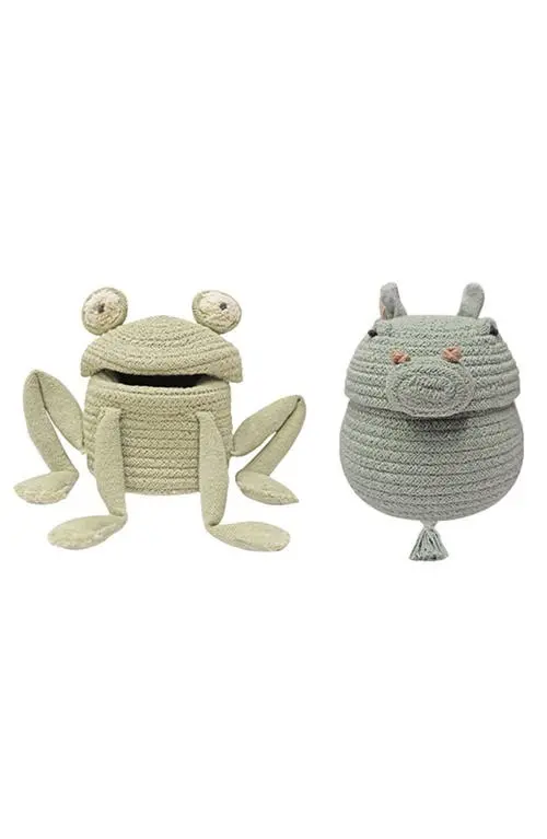 LORENA CANALS Set Of 2 Frog & Pig Lidded Baskets