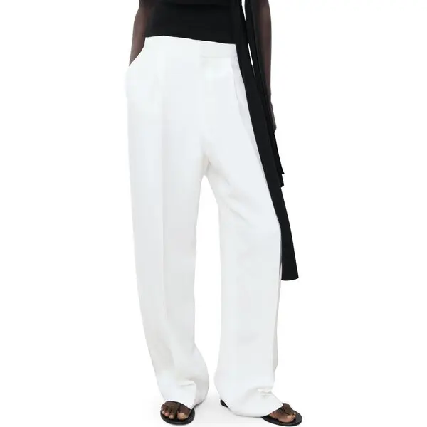 Mango Pleated Straight Leg Trousers - White