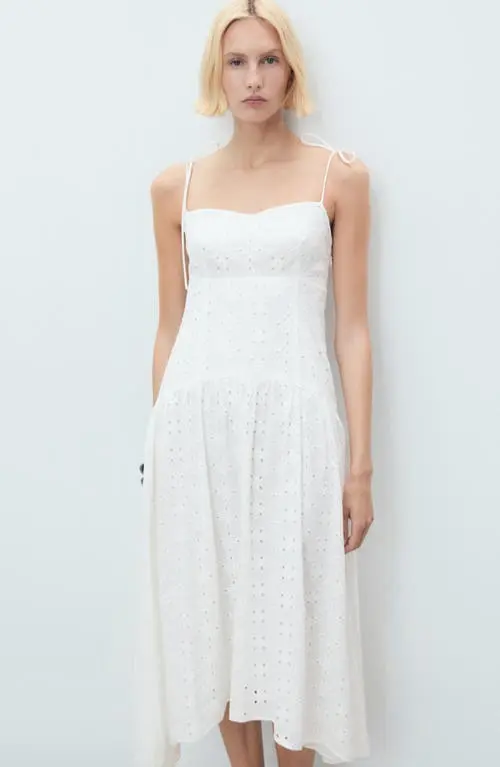 Mango Cotton Eyelet Midi Dress