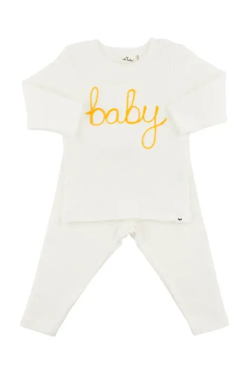 OH BABY! Infant Embroidered Two Piece Set - Cream