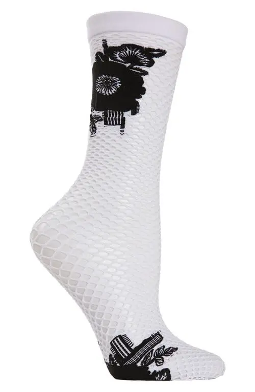 Natori Floral Appliqué Fishnet Crew Socks
