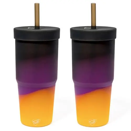 SILIPINT 32oz Silicone Straw Tumblers 2 Pack - Multicolored