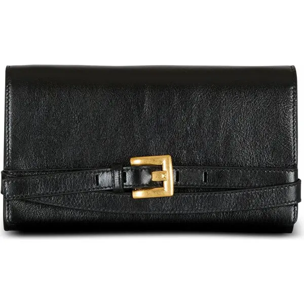 Balmain Crinkled Leather Wallet With Shuffle Chain - Black