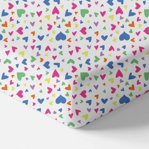 NORANI Organic Fitted Crib Sheet - Rainbow Hearts