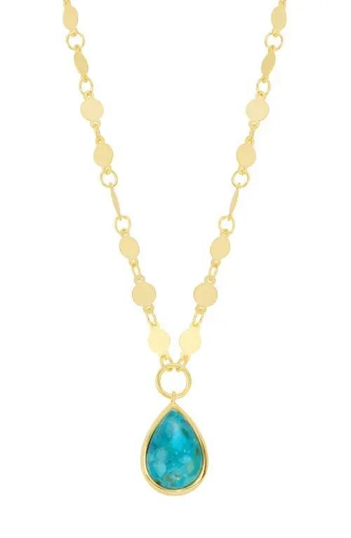 ATHRA LUXE Flat Disc Turquoise Pendant Necklace - Turquoise/gold