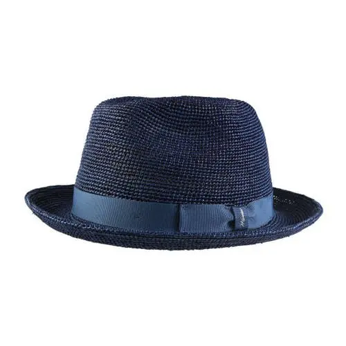 WIGENS Raffia Fedora With Grosgrain Hatband - Dark Blue