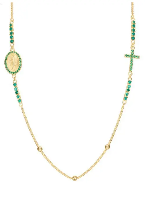 ATHRA LUXE Virgin Mary And Cross Zirconia Necklace - Green/gold