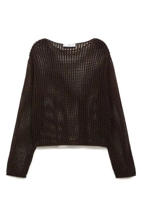 Mango Open Stitch Cotton Sweater - Chocolate