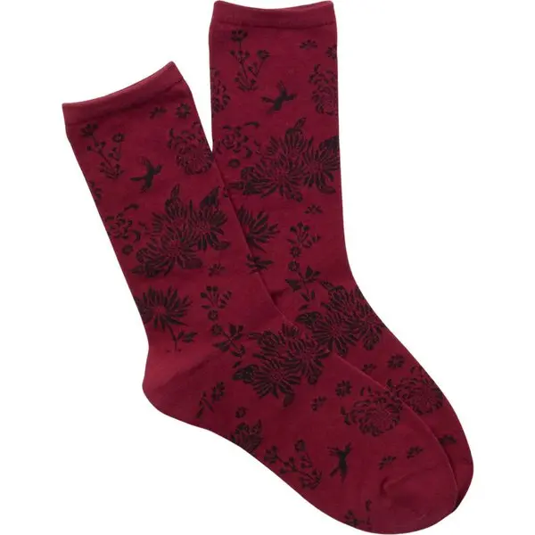 Natori Cascading Floral Fashion Crew Socks - Rhubarb