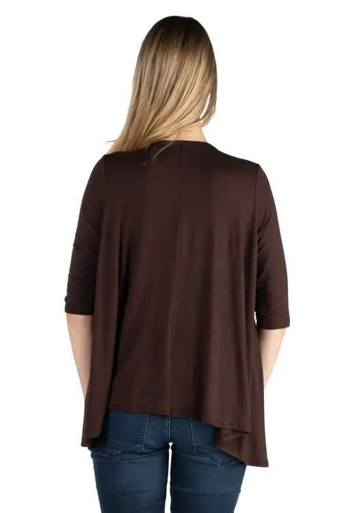 24SEVEN COMFORT APPAREL Maternity Elbow Length Sleeve Open Cardigan - Brown