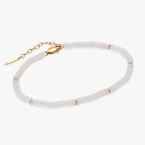 ALEX AND ANI Clear Quartz Beaded Anklet - White/gold