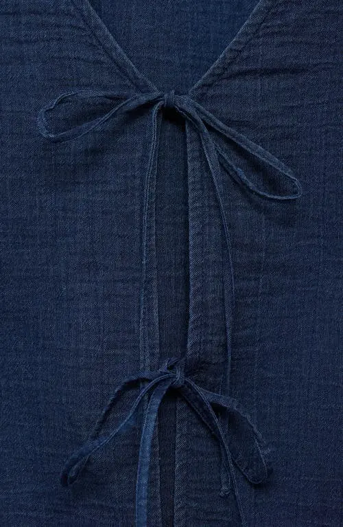 Mango Tie-front Cotton Denim Top