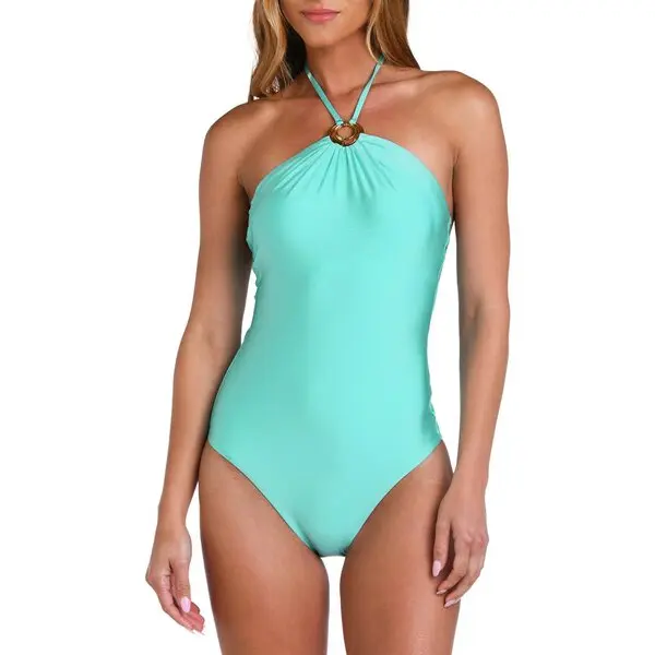 SUNSHINE 79 Solid Halterneck One-piece Swimsuit - Seaglass