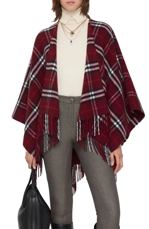 Burberry Check Double Face Wool & Cashmere Cape - Oxblood