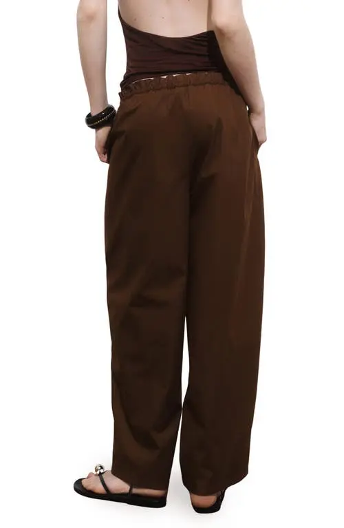 Mango Paperbag Wide Leg Cotton Poplin Pants - Brown