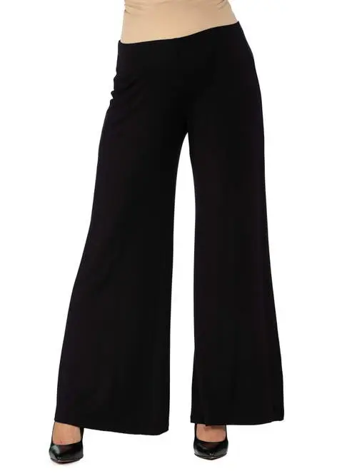 24SEVEN COMFORT APPAREL Maternity Palazzo Pants - Black