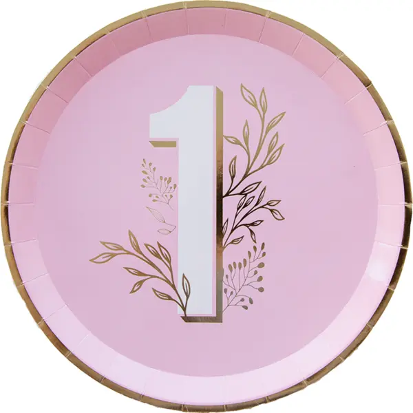 JOLLITY & CO First Birthday Paper Plates - Pink