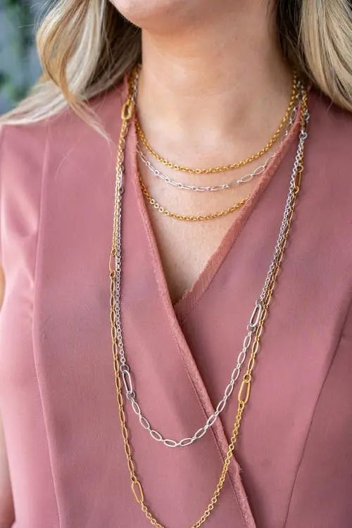 GOLDIE HOME Delicate Long Layering Chain Necklace - Silver