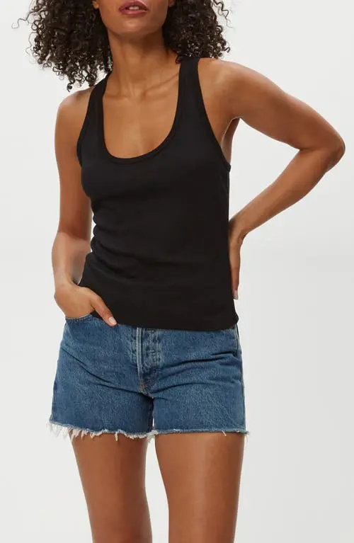 Michael Stars Fine Ribbed Scoop Neck Tank - Black